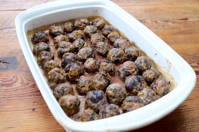 Easy Baked Blueberry Breakfast Meatballs - From Scratch Farmstead